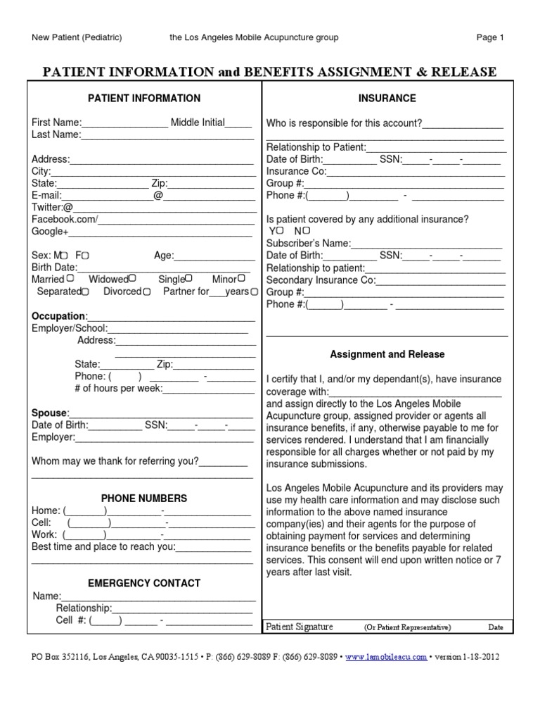 Pediatric New Patient Form | PDF | Deductible | Arbitration