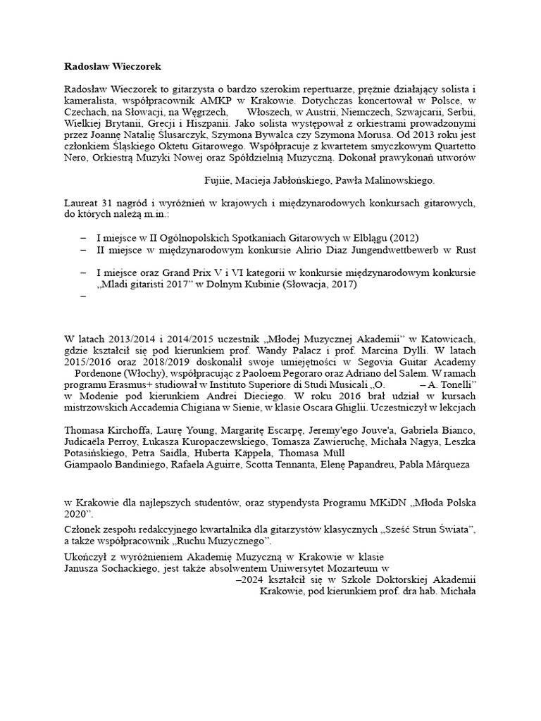 Radosław Wieczorek Biogram PL Dłuższy | PDF