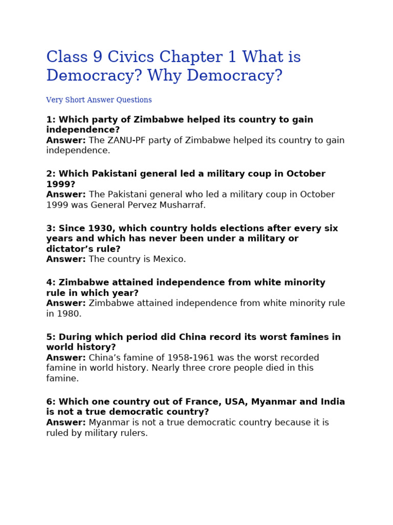 Class 9 Civics Chapter 1 What is Democracy | PDF | Democracy ...