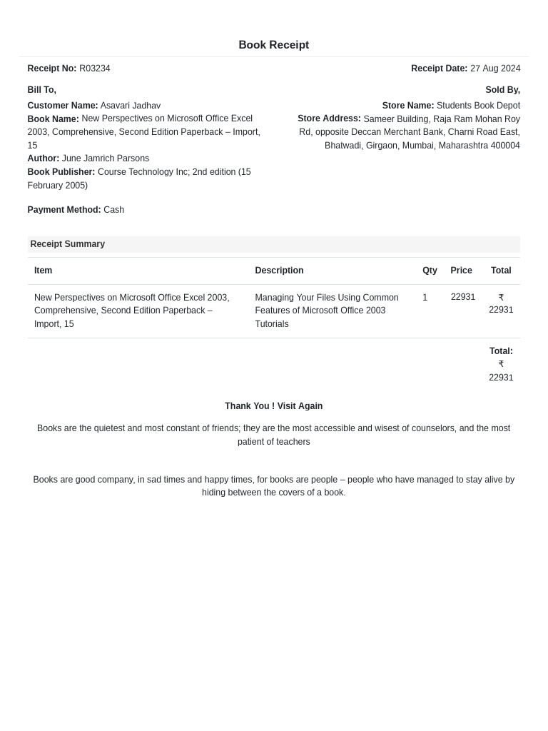 Asavari Book Invoice | PDF