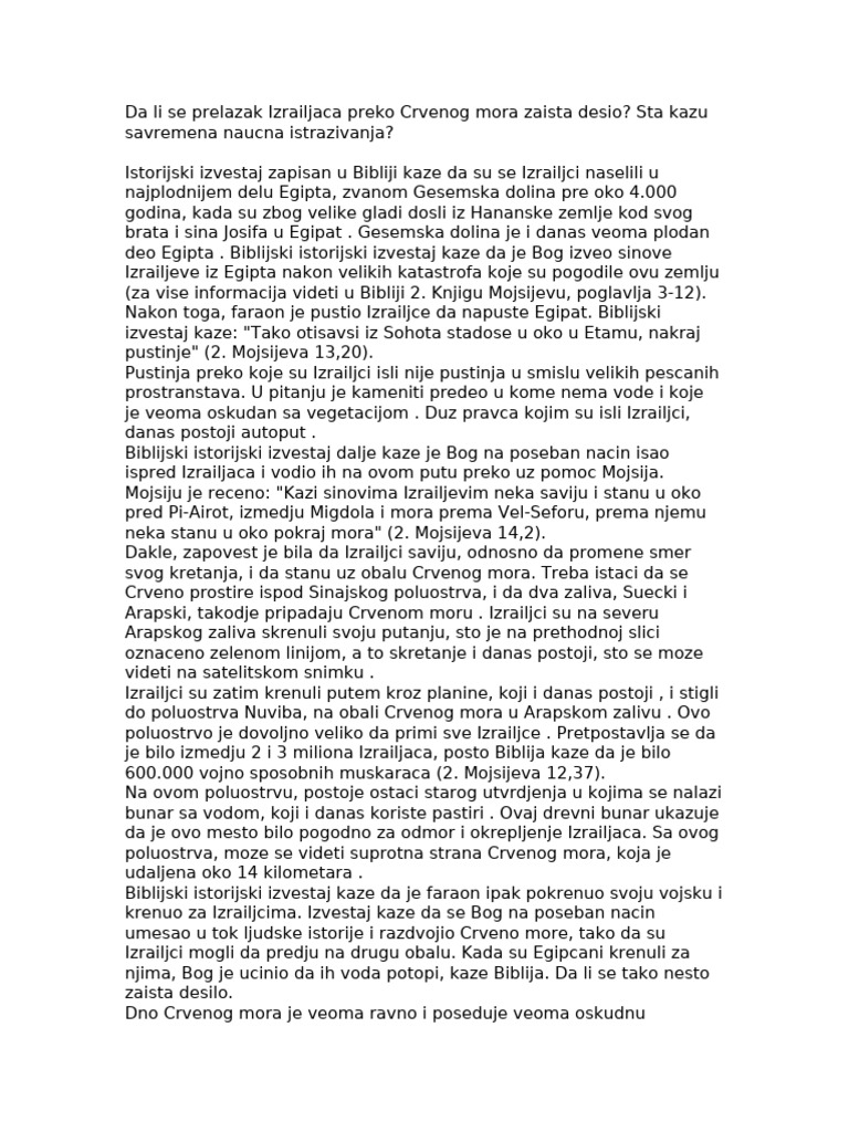 Da Li Se Prelazak Izrailjaca Preko Crvenog Mora Zaista Desio | PDF