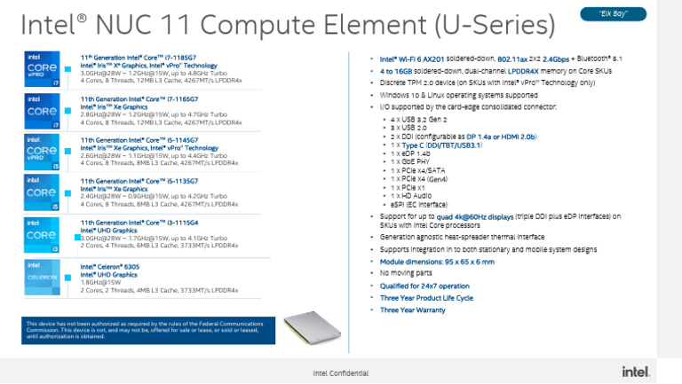intel-nuc-11-compute-element-elk-bay-one-pager | PDF | Intel | Central Processing Unit
