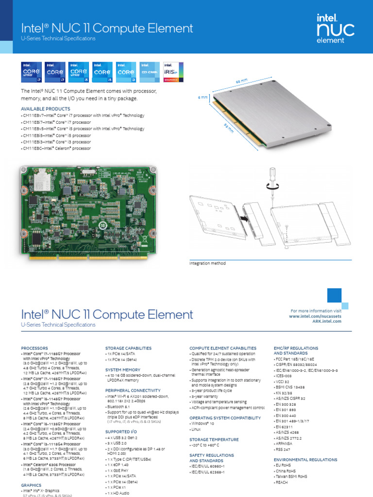 Intel Nuc 11 Compute Element Spec Sheet | PDF | Computer Engineering | Intel
