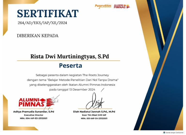 Rista Dwi Murtiningtyas, S.PD Sertifikat Peserta Webinar Pre-Bootcamp | PDF