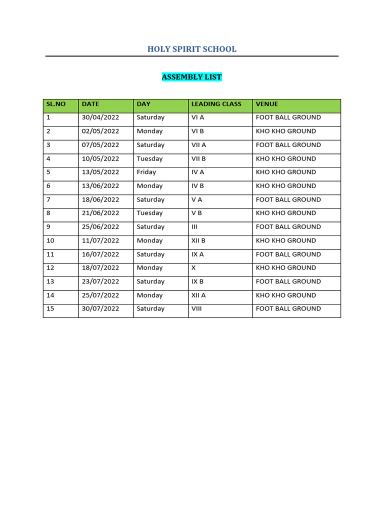 School Assembly Schedule | PDF