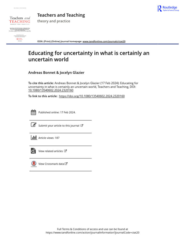 Educating For Uncertainty in What Is Certainly An Uncertain World | PDF ...