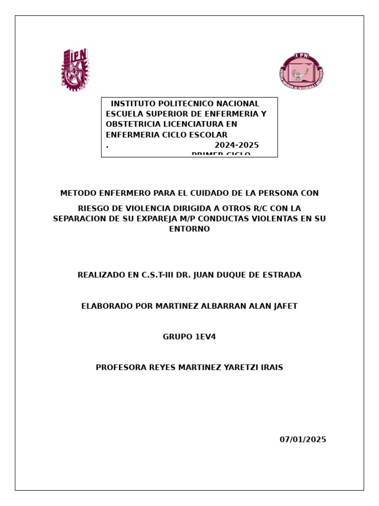 METODO ENFERMERO Martinez Albarran Alan Jafet-1 | PDF | Ira | Autolesiones