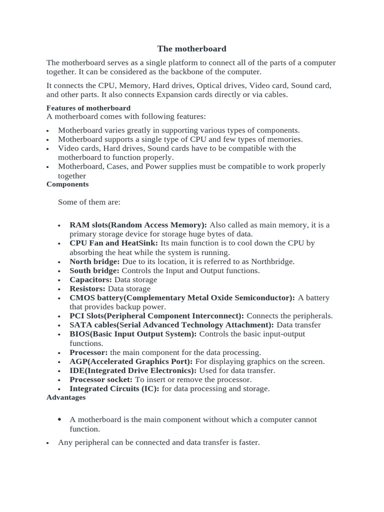 Motherboard Features and Components | PDF