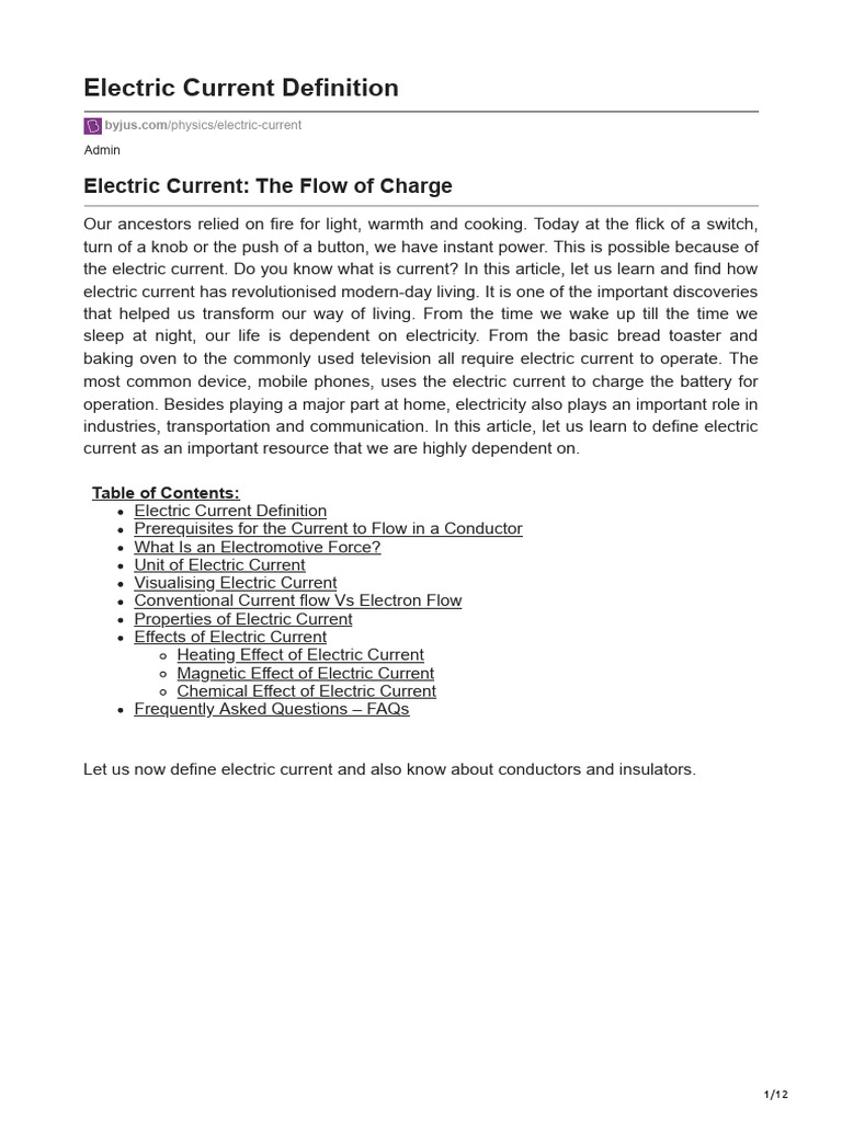 byjus.com-Electric Current Definition | PDF | Electric Current | Direct ...