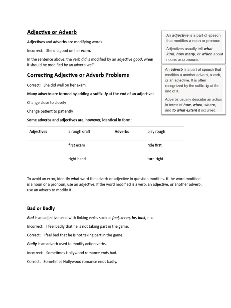 Adjective or Adverb | PDF | Adverb | Adjective