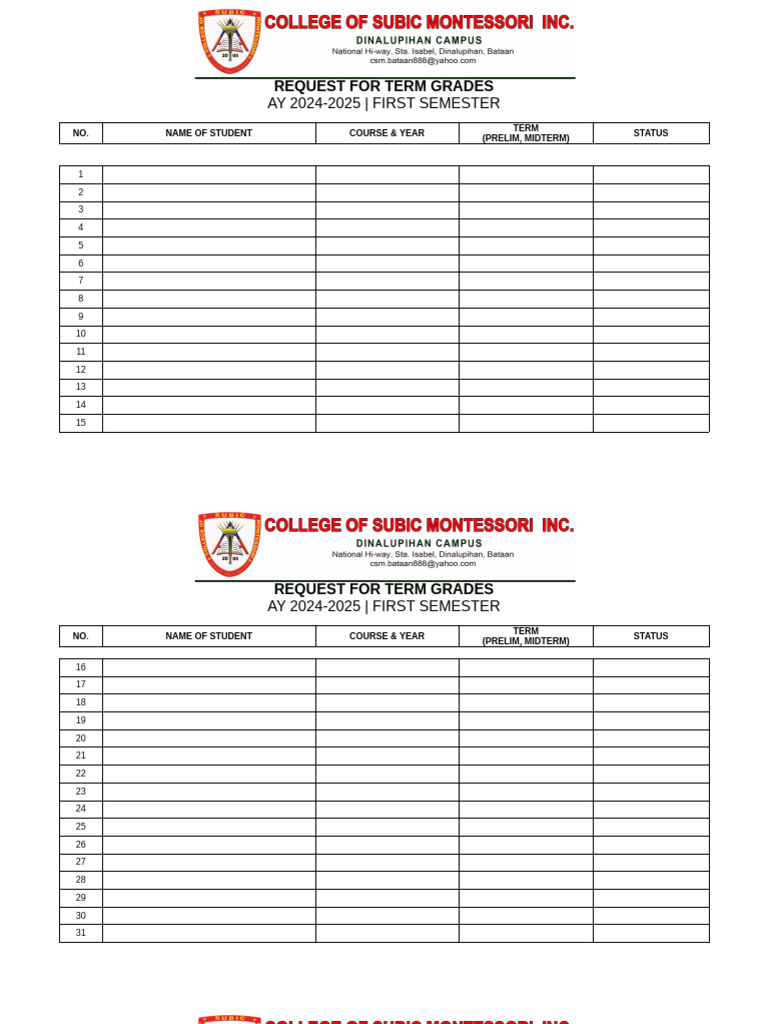 Term Grade Request Form | PDF