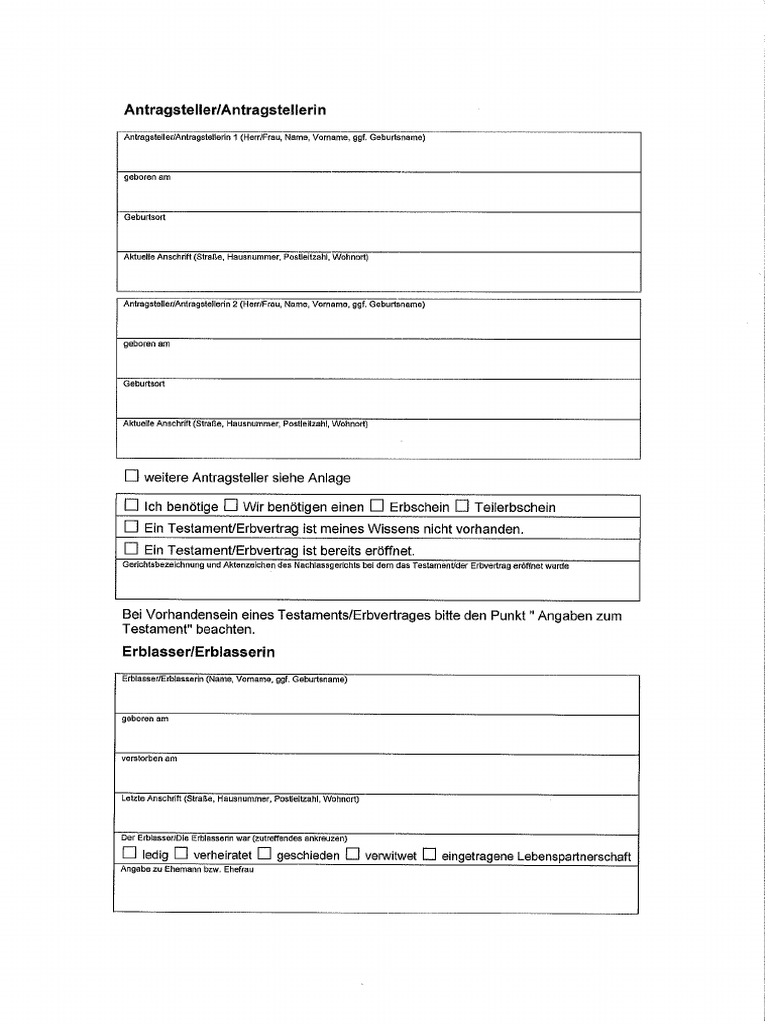 Formular Erbschein | PDF