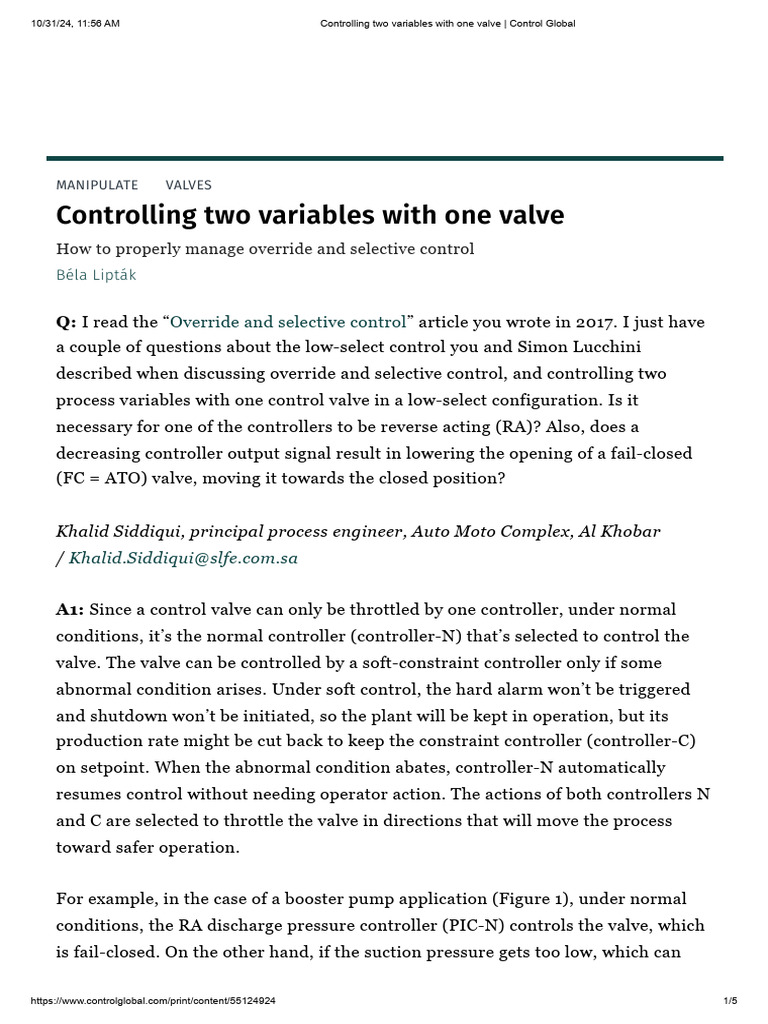 Controlling Two Variables With One Valve - Control Global | PDF | Pump ...