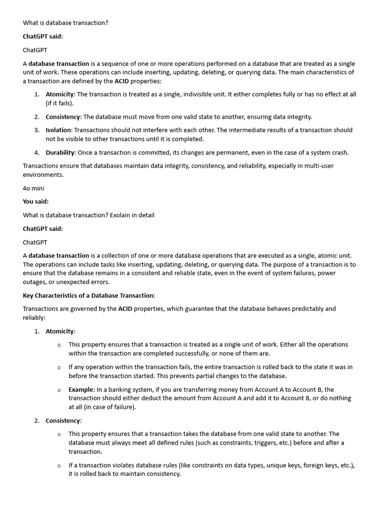 DBMS Unit 4 Sem Exam | PDF | Database Transaction | Acid