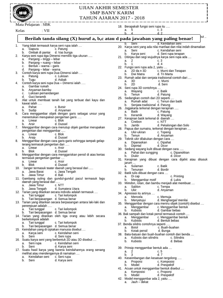 Soal Uas SBK Klas 7 Semester 1 | PDF