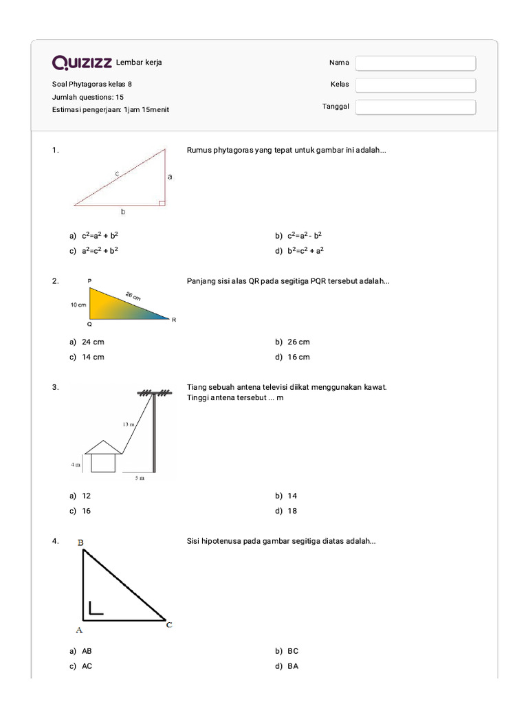 Soal Phytagoras Kelas 8 | PDF