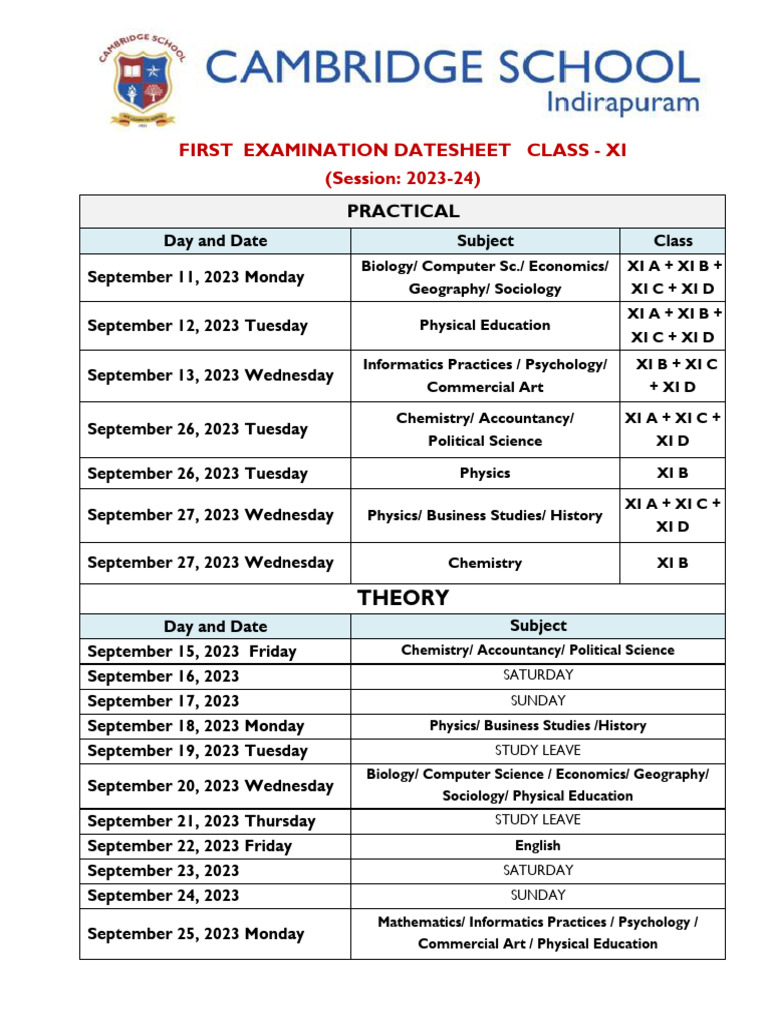 First Term Datesheet 11 | PDF