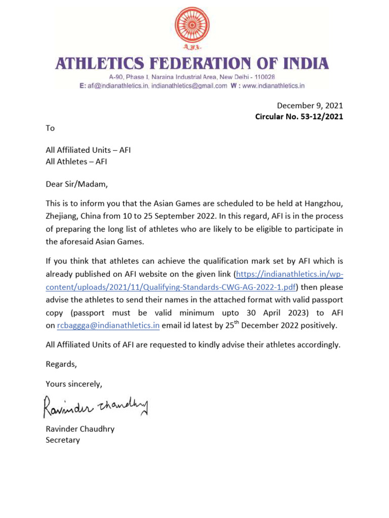 Asian Games 2022 Athlete Registration | PDF