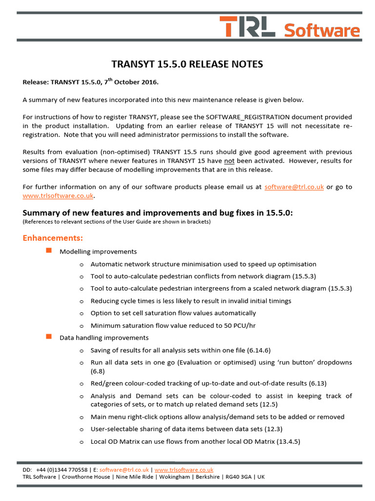 TRANSYT 15.5.0 Release Notes | PDF | Traffic | Matrix (Mathematics)