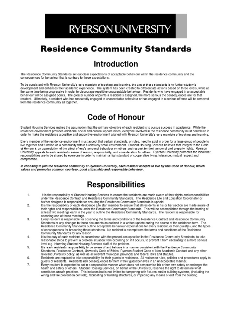 Residence Community Standards Overview | PDF | Dormitory | Harassment