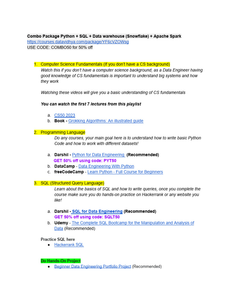 Data Engineering Roadmap 2024 | PDF | Apache Spark | Sql