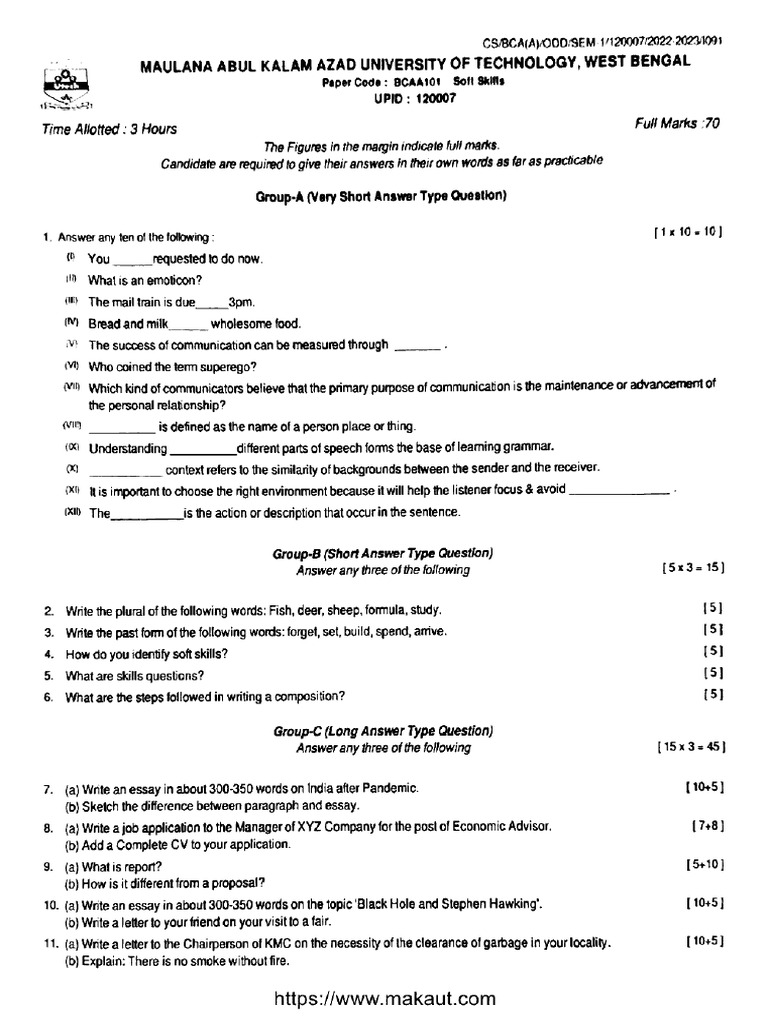 Bca 1 Sem Soft Skills Bcca101 2023 | PDF