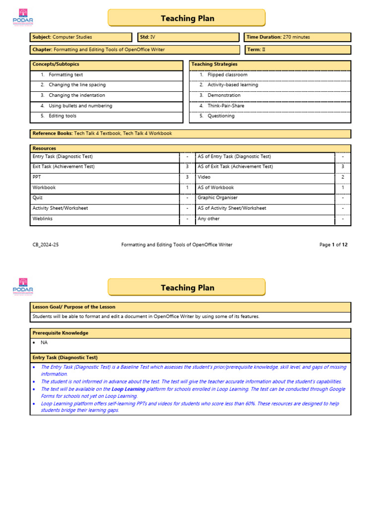 TP - CB - IV - CS - Formatting and Editing Tools of OpenOffice Writer ...