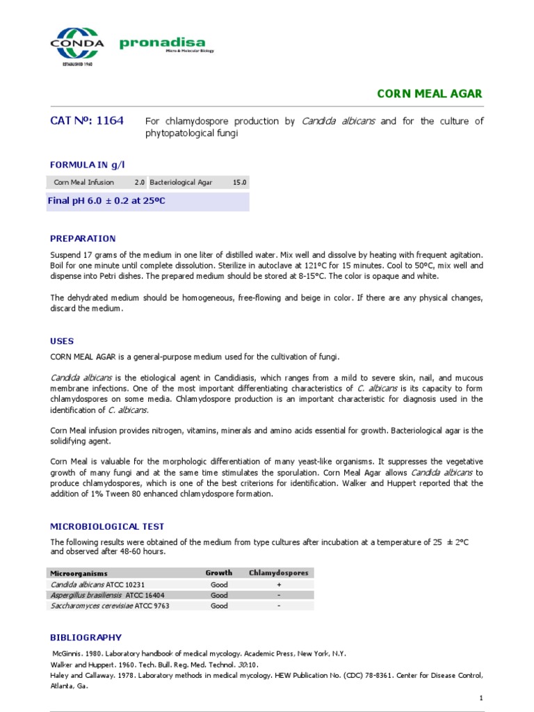 Corn Meal | PDF | Growth Medium | Agar