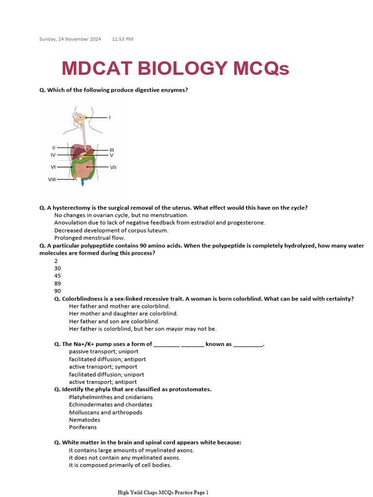 Mdcat bio practice sheet | PDF | Menstrual Cycle | Anatomy