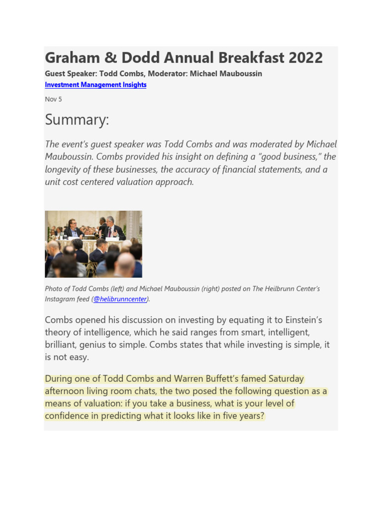 Graham & Dodd Annual Breakfast 2022 | PDF | Valuation (Finance) | Economics