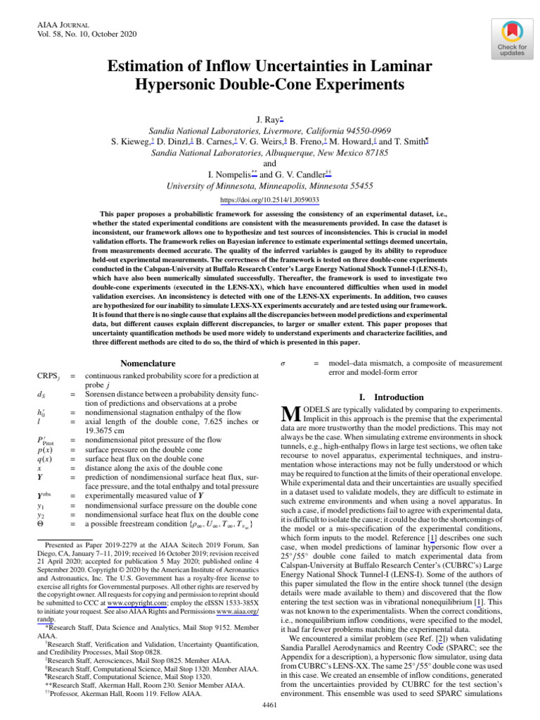 Estimation of inflow uncertainties in laminar hypersonic | PDF | Statistical Inference ...