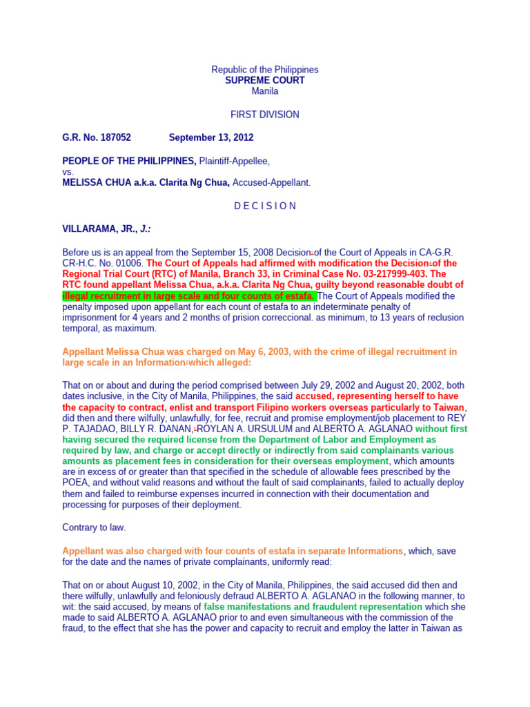 Melissa Chua Illegal Recruitment Case | PDF | Fraud | Fine (Penalty)