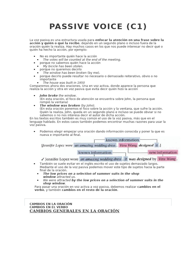 Uso y Transformación de la Voz Pasiva | PDF | Objeto (gramática ...