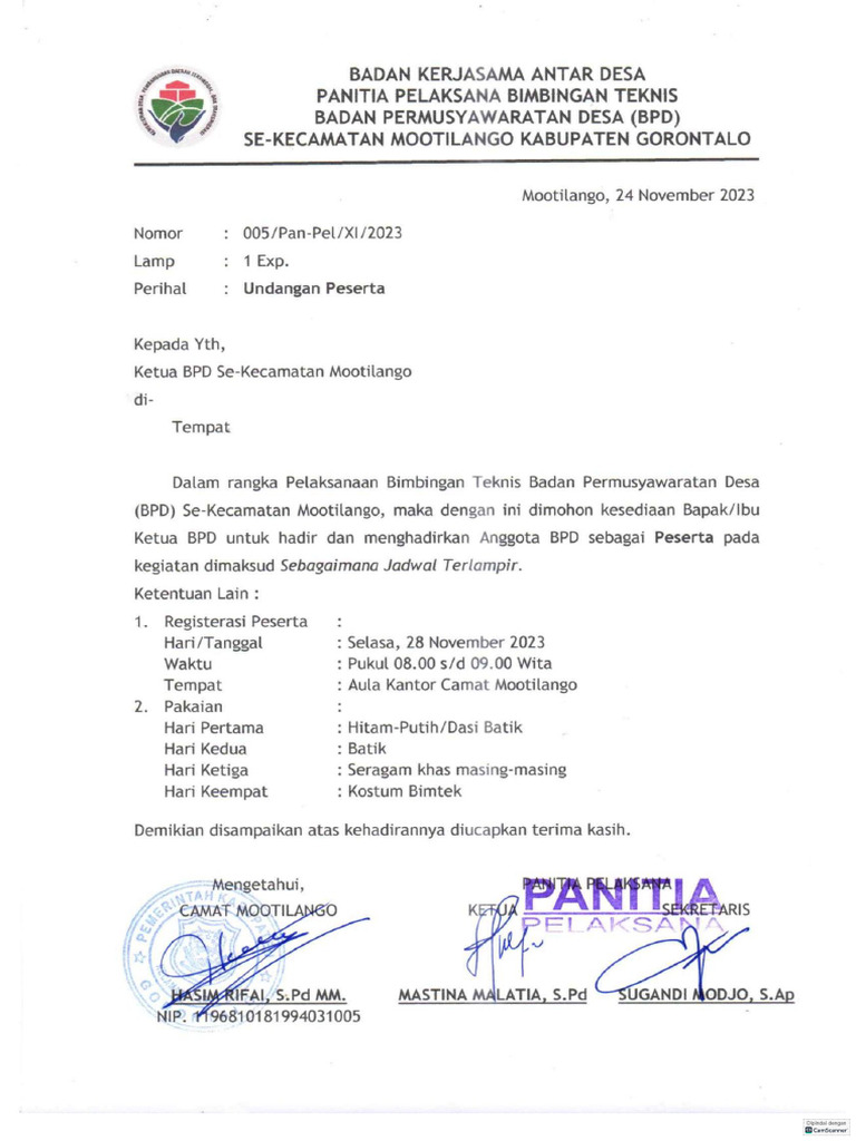 Undangan Ket BPD Bimtek BPD | PDF