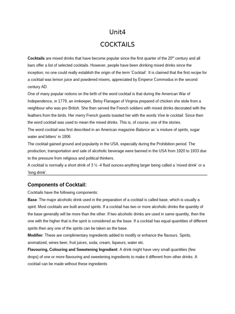 Unit4 | PDF | Cocktails | Drink