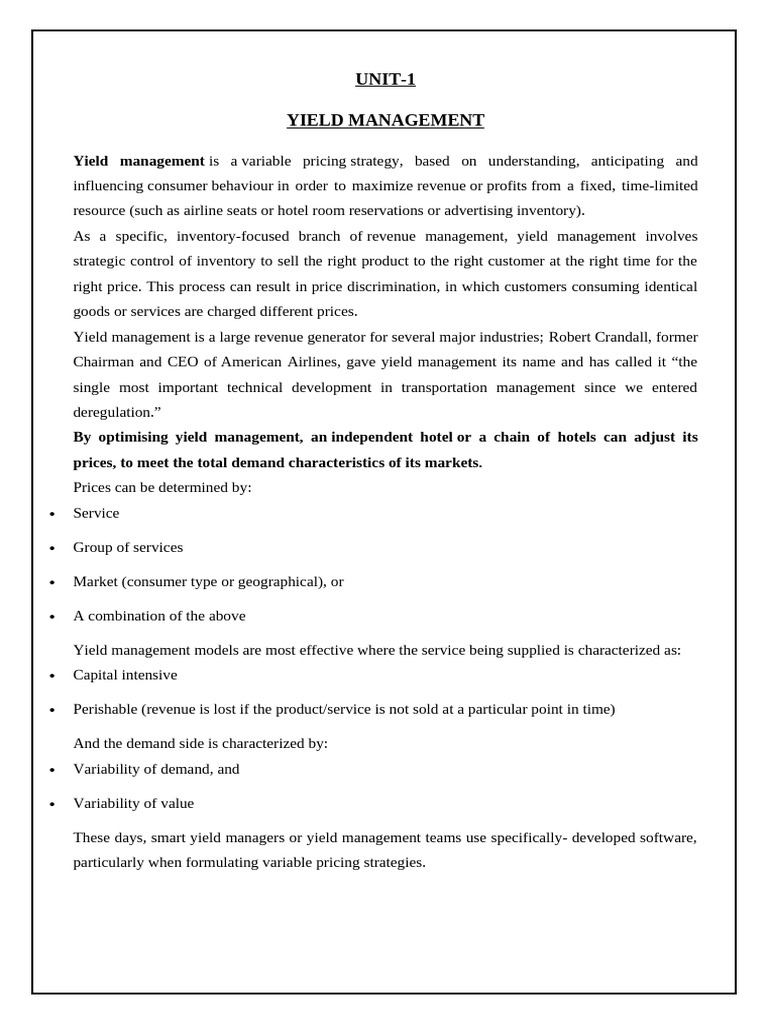 Unit-1 Yield Management | PDF | Economies | Business