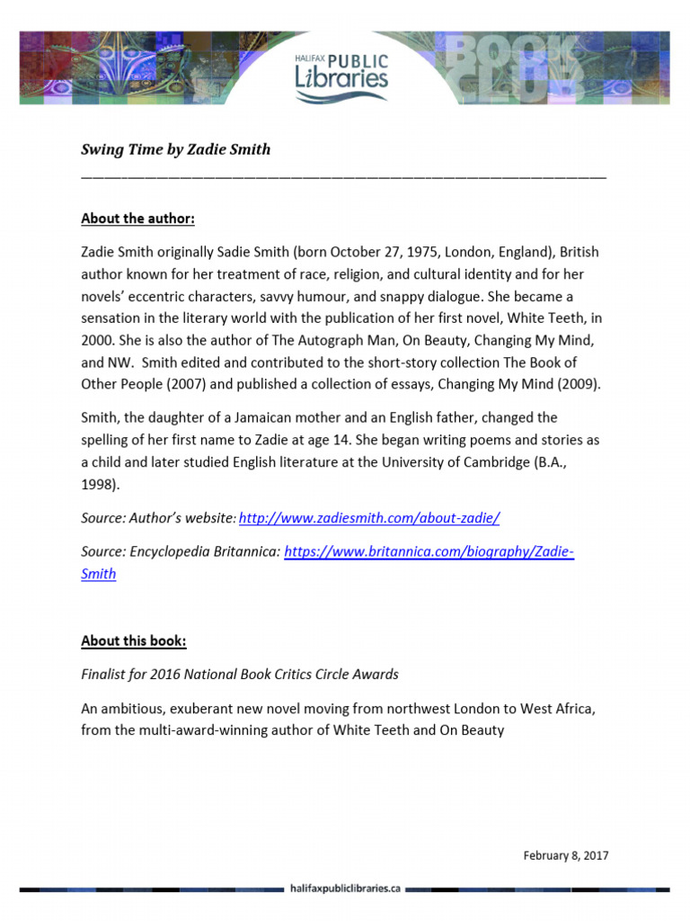 Swing Time: Book Club Discussion Guide | PDF | Books
