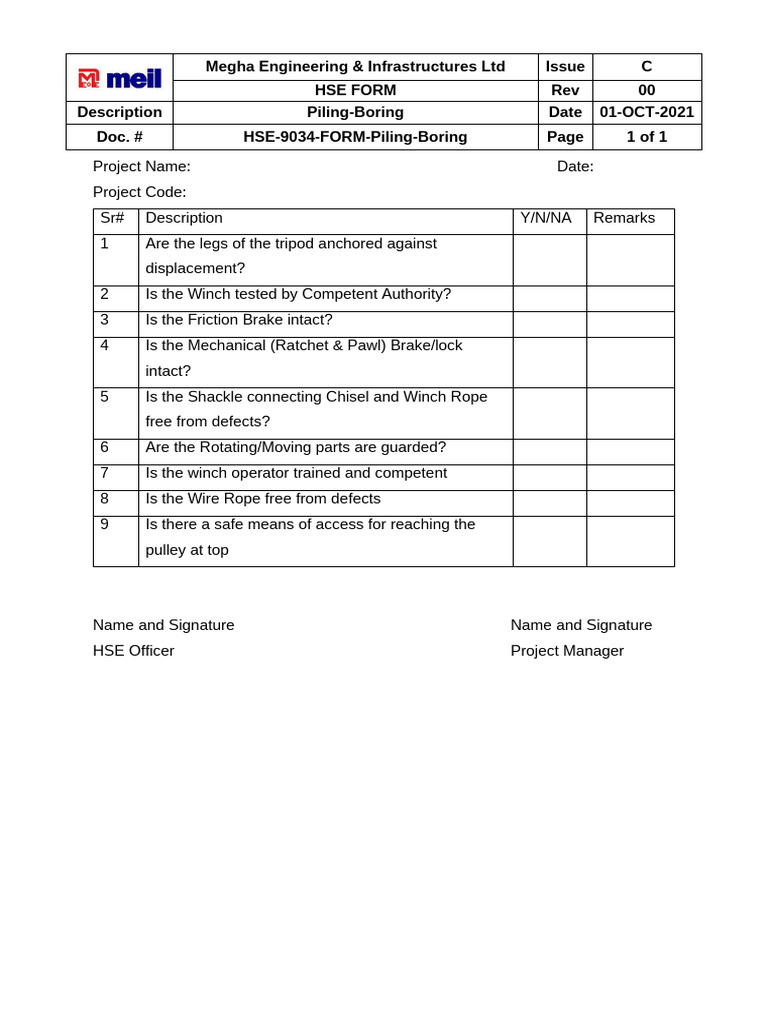 HSE 9034 FORM Piling Boring 00 | PDF