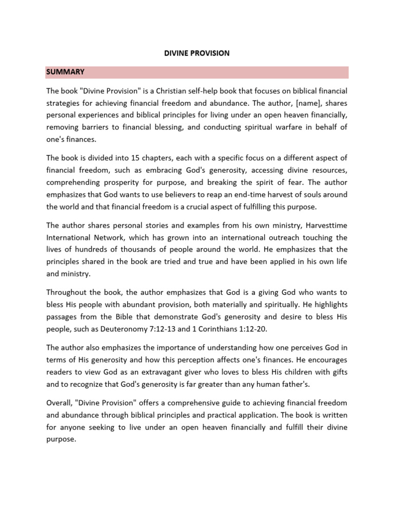 DIVINE PROVISION DONE | PDF | God | Bible
