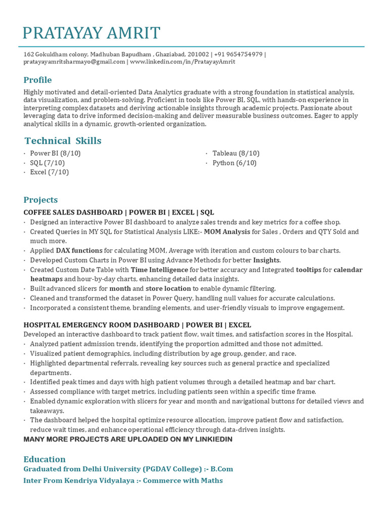 Pratayay Amrit Resume | PDF | Data Analysis | Information Science