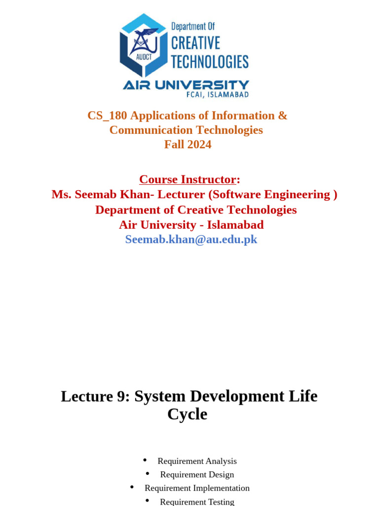 AICT Lecture 09 System Development LIfe Cycle | PDF | Use Case | Application Software