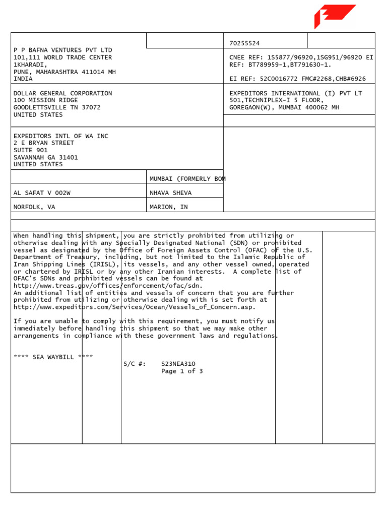 52C0016772 - Bill of Lading Instructions | PDF | Cargo | Consignee