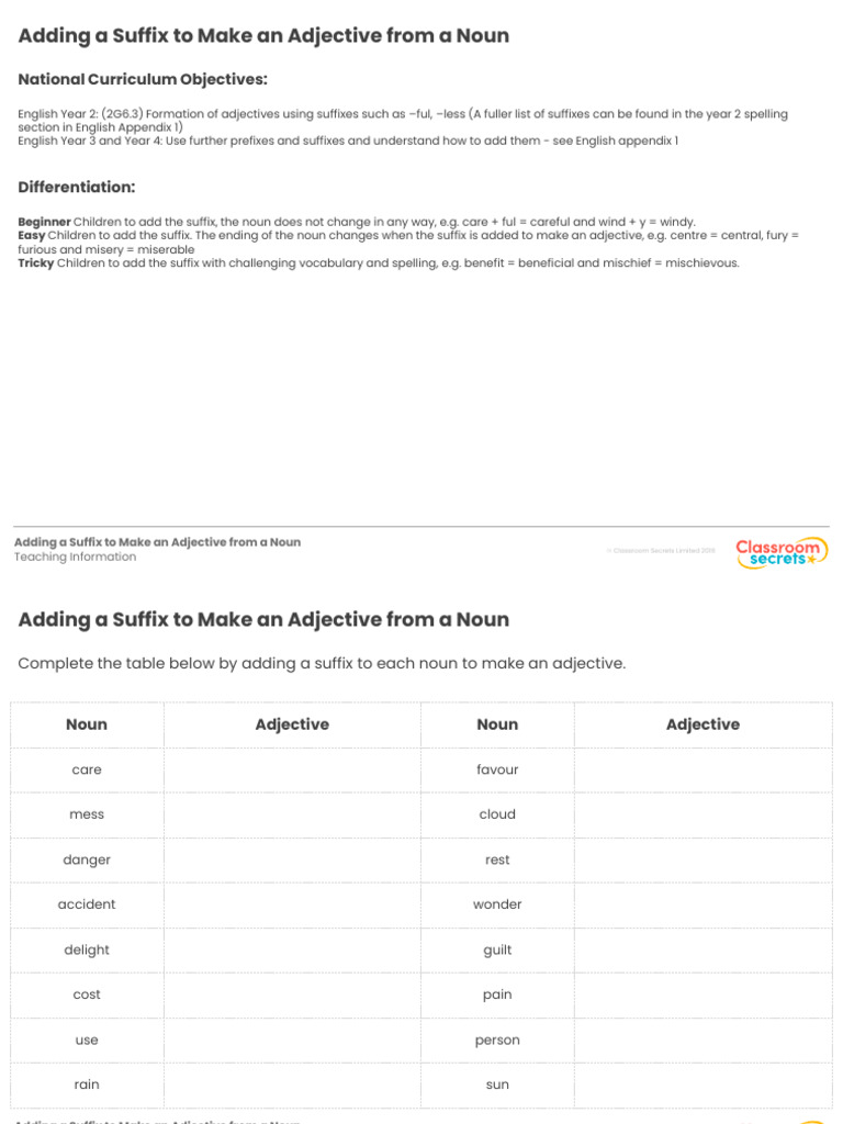KS2 Adding A Suffix To Make An Adjective From A Noun Test Practice ...