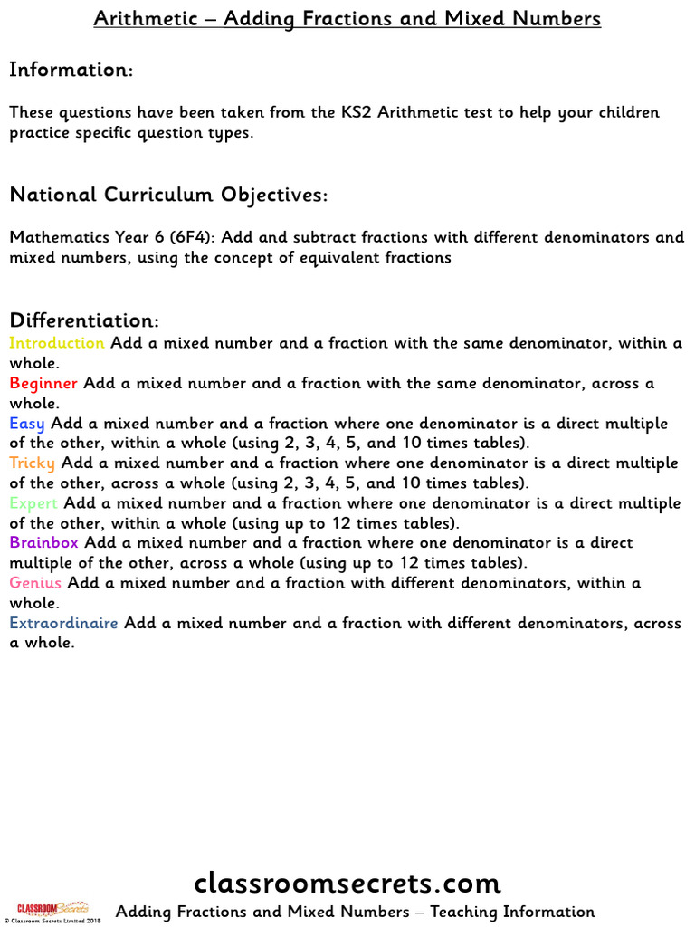 Mixed Numbers in KS2 Arithmetic | PDF | Numbers | Mathematical Objects