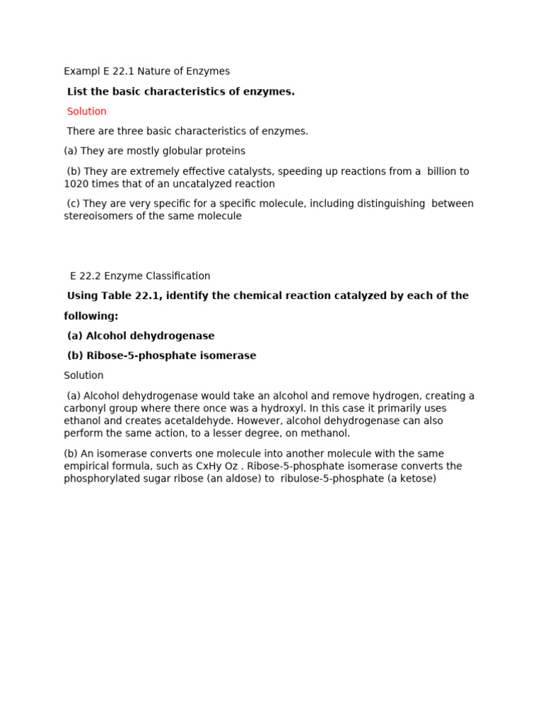 Exampl E 22.1 Nature of Enzymes | PDF