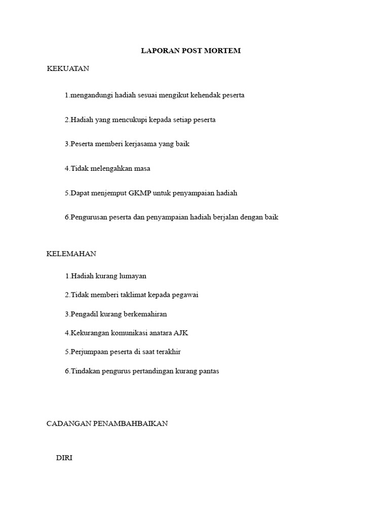 Laporan Post Mortem | PDF