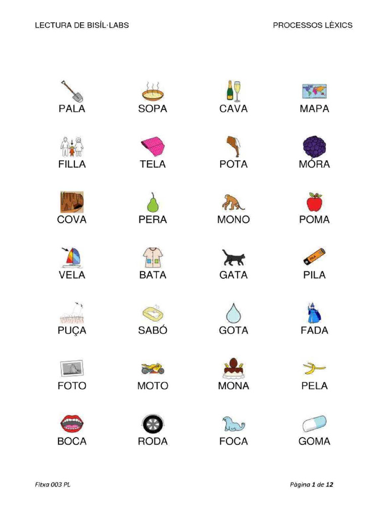 PAL Lectura Paraules 2 Síl Labes | PDF