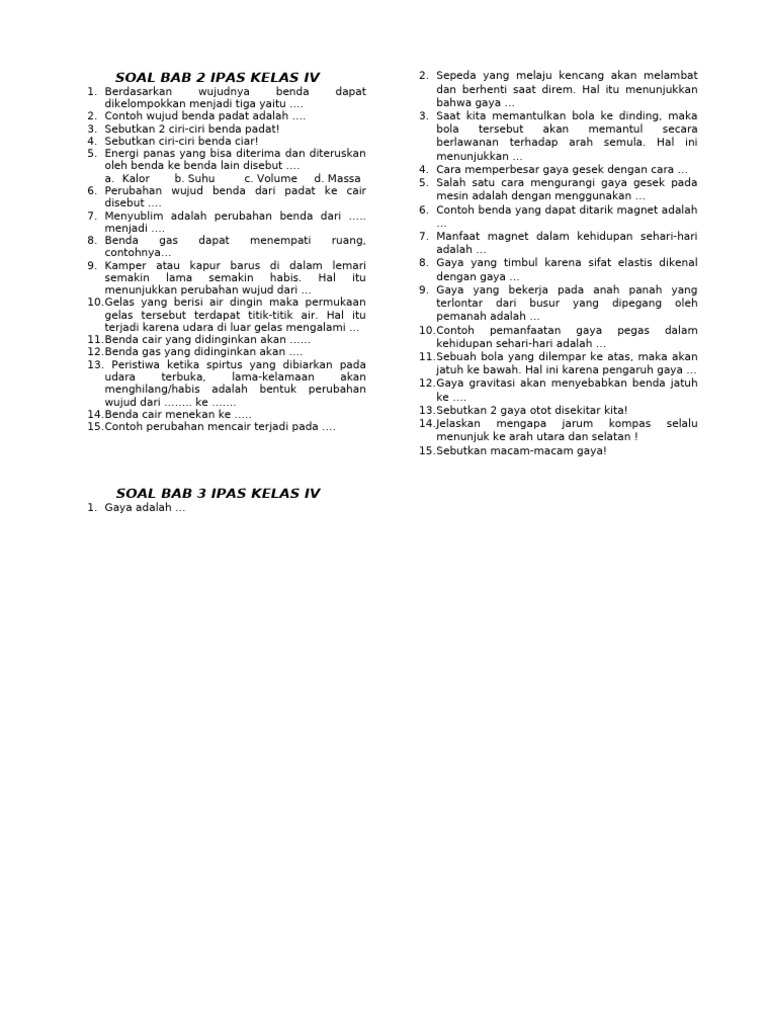 SOAL BAB 2 DAN 3 IPAS KELAS IV | PDF