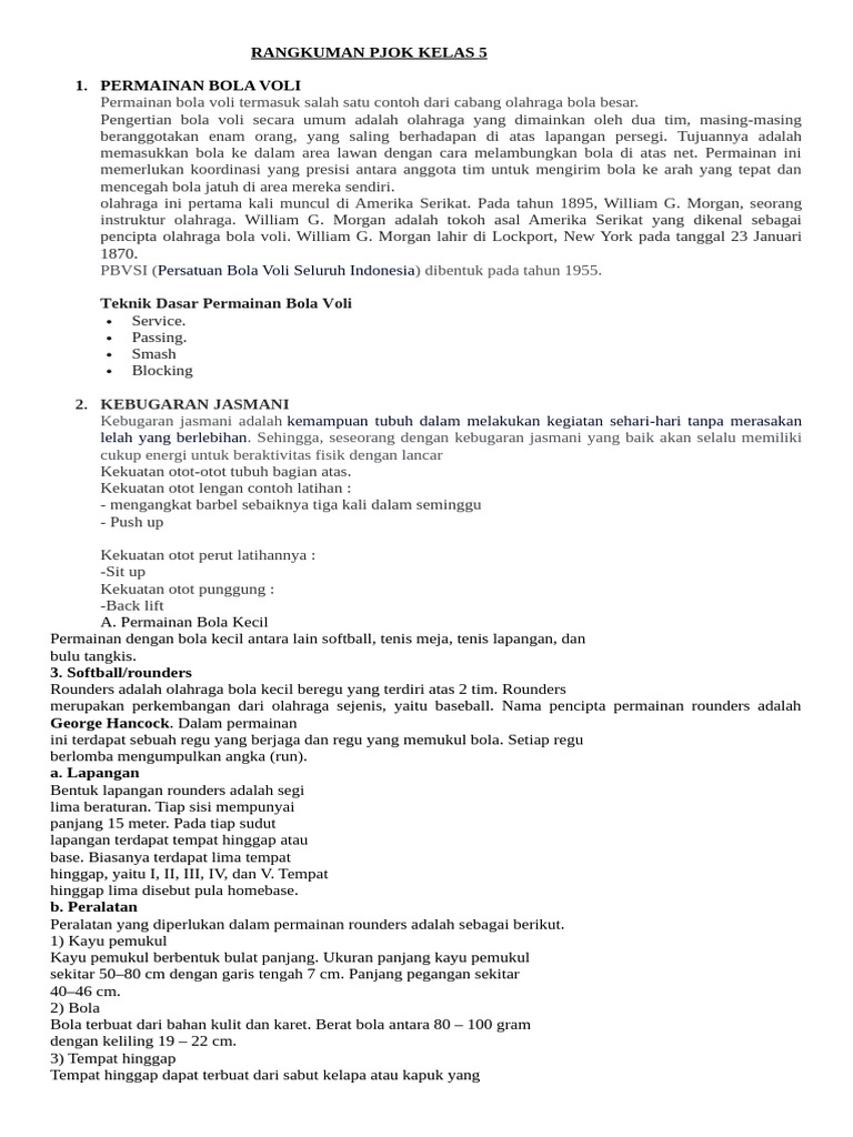 Rangkuman Pjok Kelas 5 Ganjil | PDF