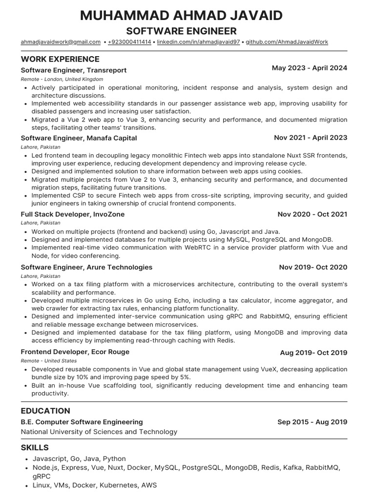 Ahmad Javaid Software Engineer Pdf Web Application Postgre Sql